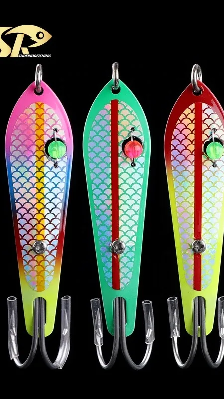 Superiorfishing Moving Eyes Spoons Lures Drone Spoon 3" Double Hook ...