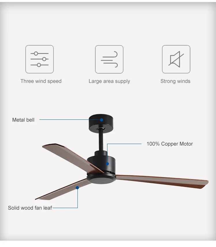 Premium 42" Modern Silent BLDC Ceiling Fan with 3 ABS Blades for Living ...