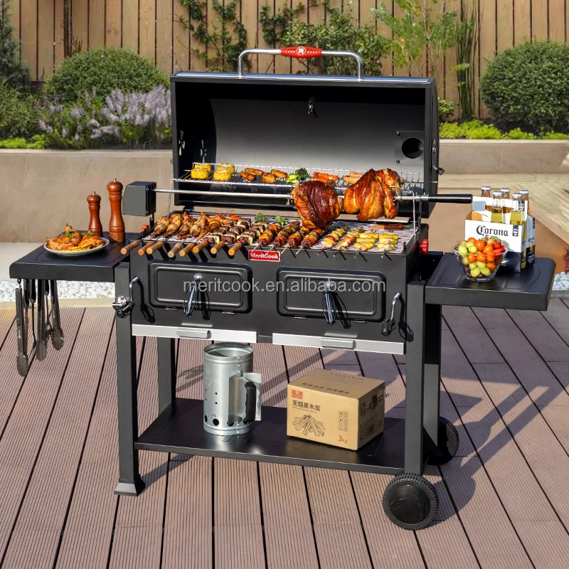 Upgraded SUS304 Charcoal BBQ Grill with Trolley, Adjustable Height ...