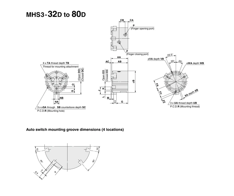 SMC Type Pneumatic Finger Parallel Gripper Cylinder MHS3-20D