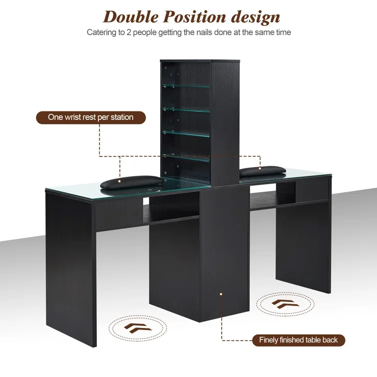 Wood Nail Station Double Position Nail Desk With Locking Drawer And ...