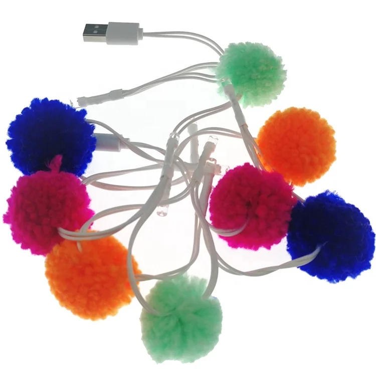 Colorful Pompom Balls LED String Light Customizable Type-C USB Cable ...