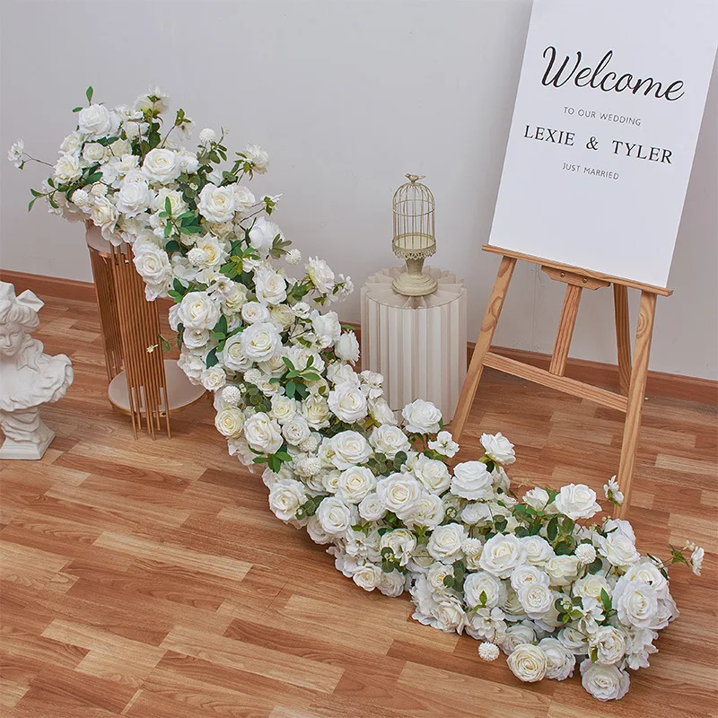 Customized Artificial Red White Flower Runners Decoration Flowers Row ...