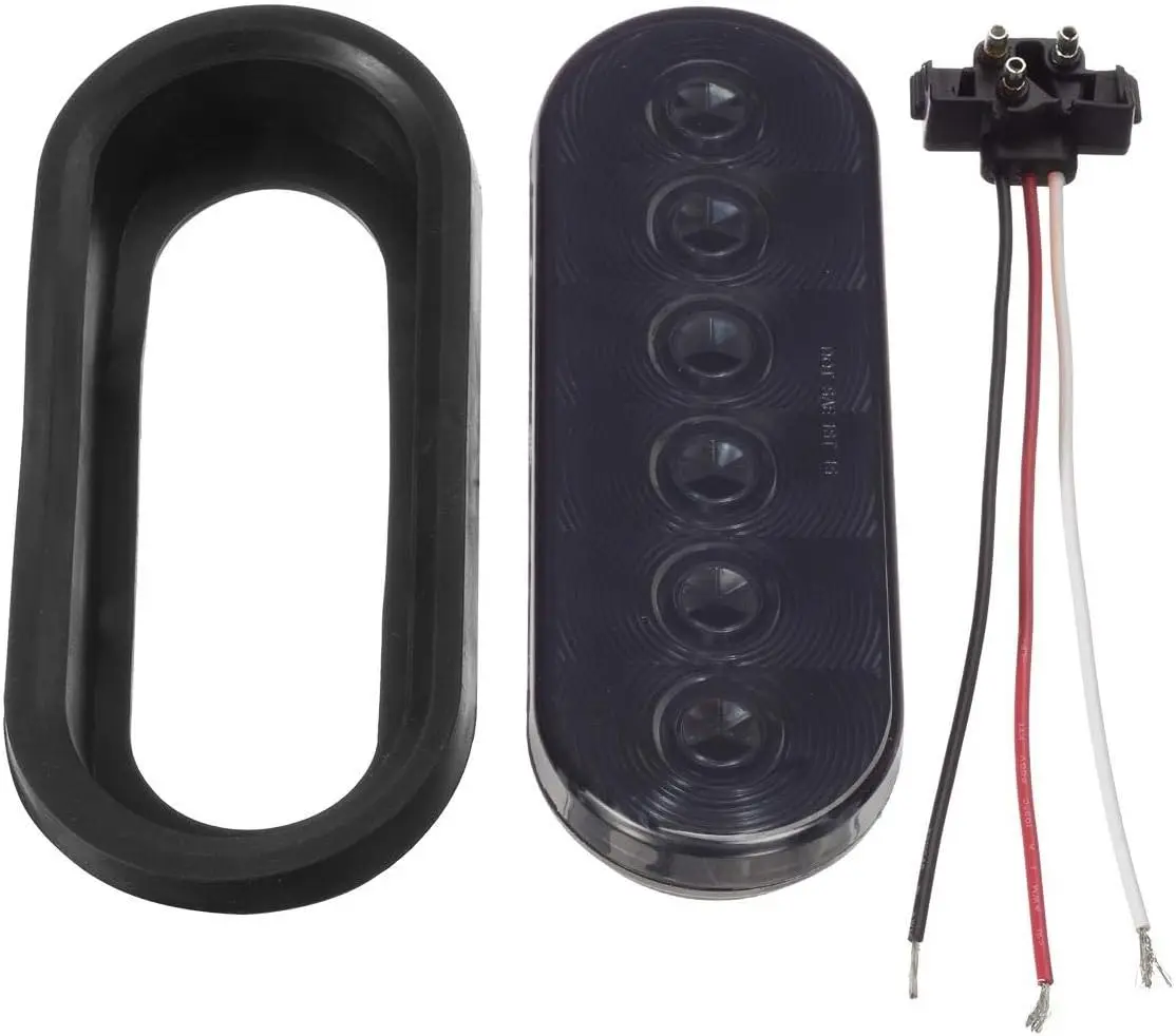 6 Inch Oval Red Led Trailer Tail Lights Smoked Sealed Grommet Mount ...