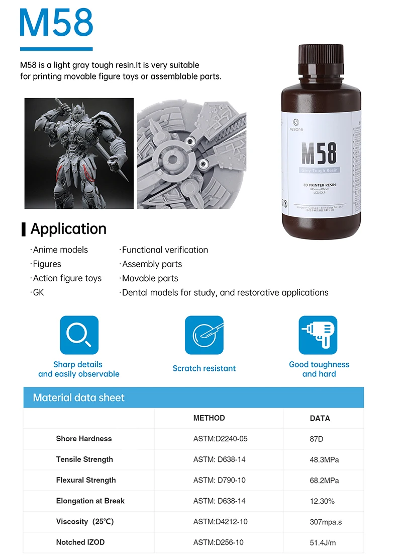 RESIONE M58 Tough ABS Like 3D Resin 405nm 1kg for Anycubic Photon Dlp ...