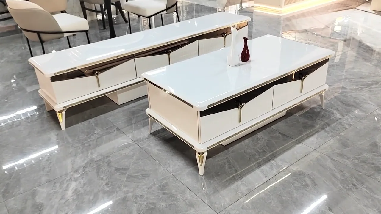 Luxury Modern Design Rectangle Wood Center Tea Tables Tv Stands Set ...