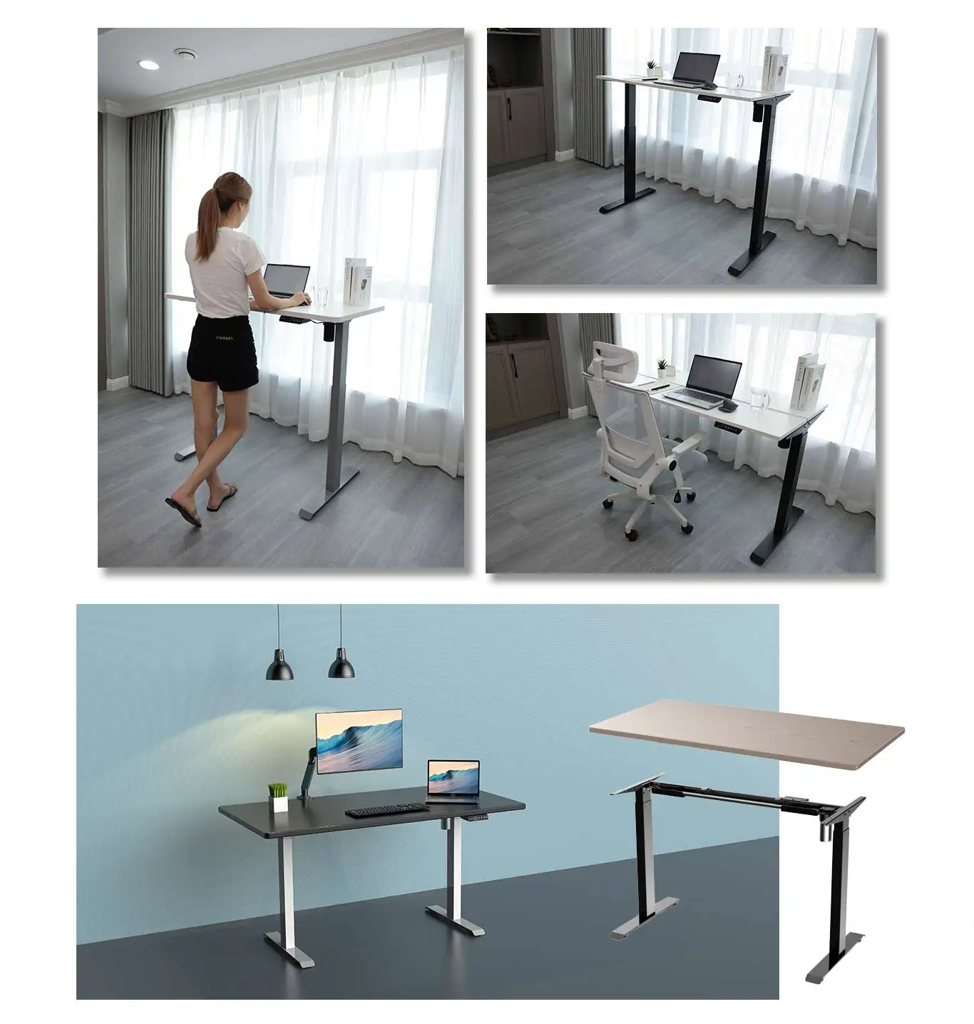 Modern Home Office Standing Lift Desk With Two Segments Ergonomic ...