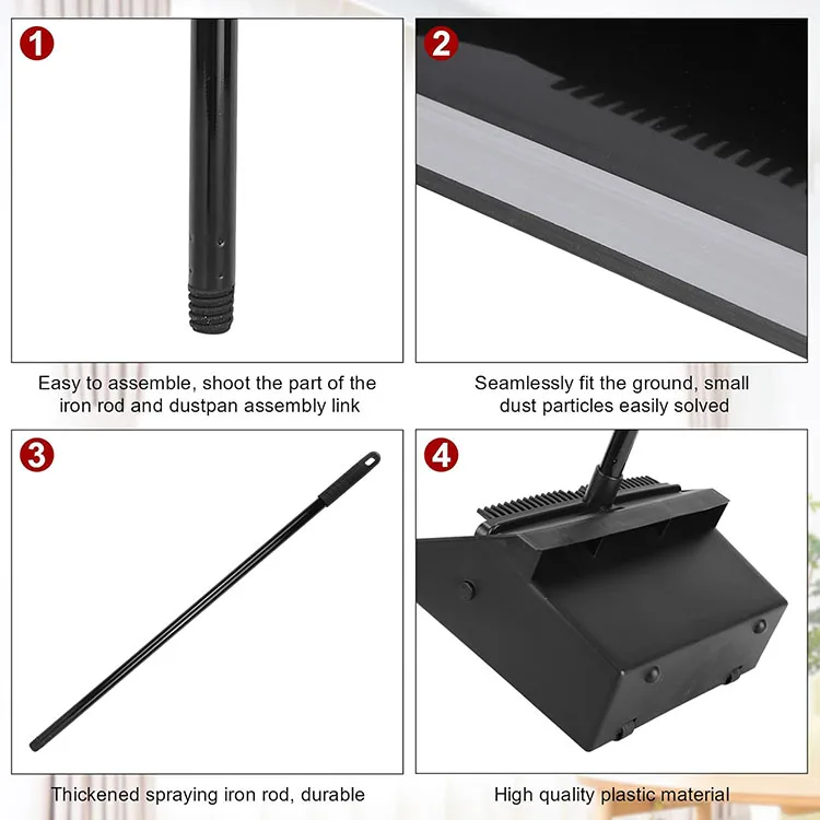 HQ7007 36.6 Inch Upright Black Windproof Lobby Dust Pan with PET Broom ...
