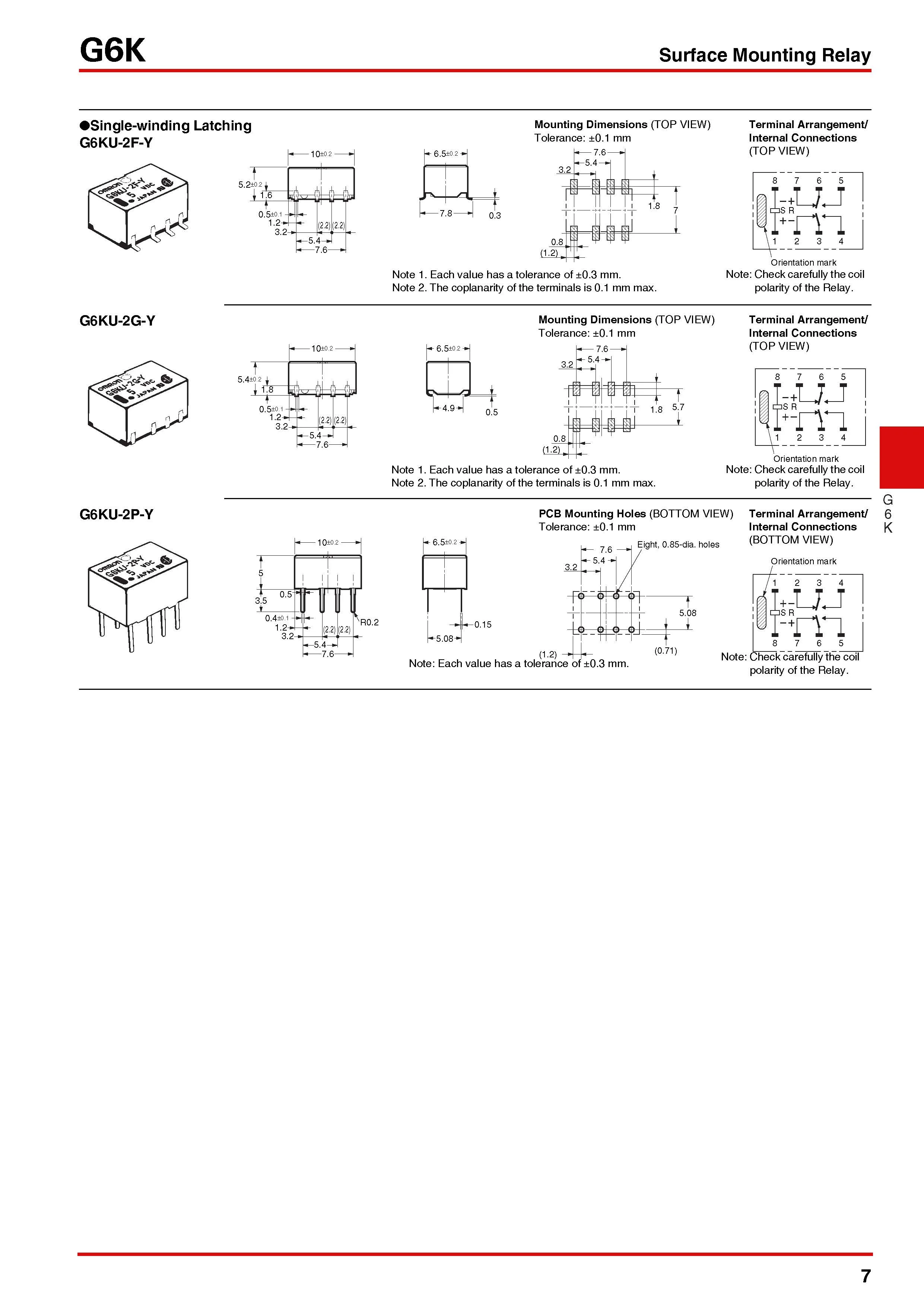 G6K Series - Surface Mounting Relay G6K-2F G6K-2F-Y G6K-2G G6K-2G-Y ...