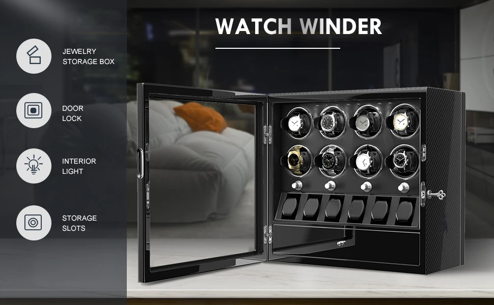 Patent Desgin Modern LED Watch Winder Box Luxury Black Wooden Built in ...