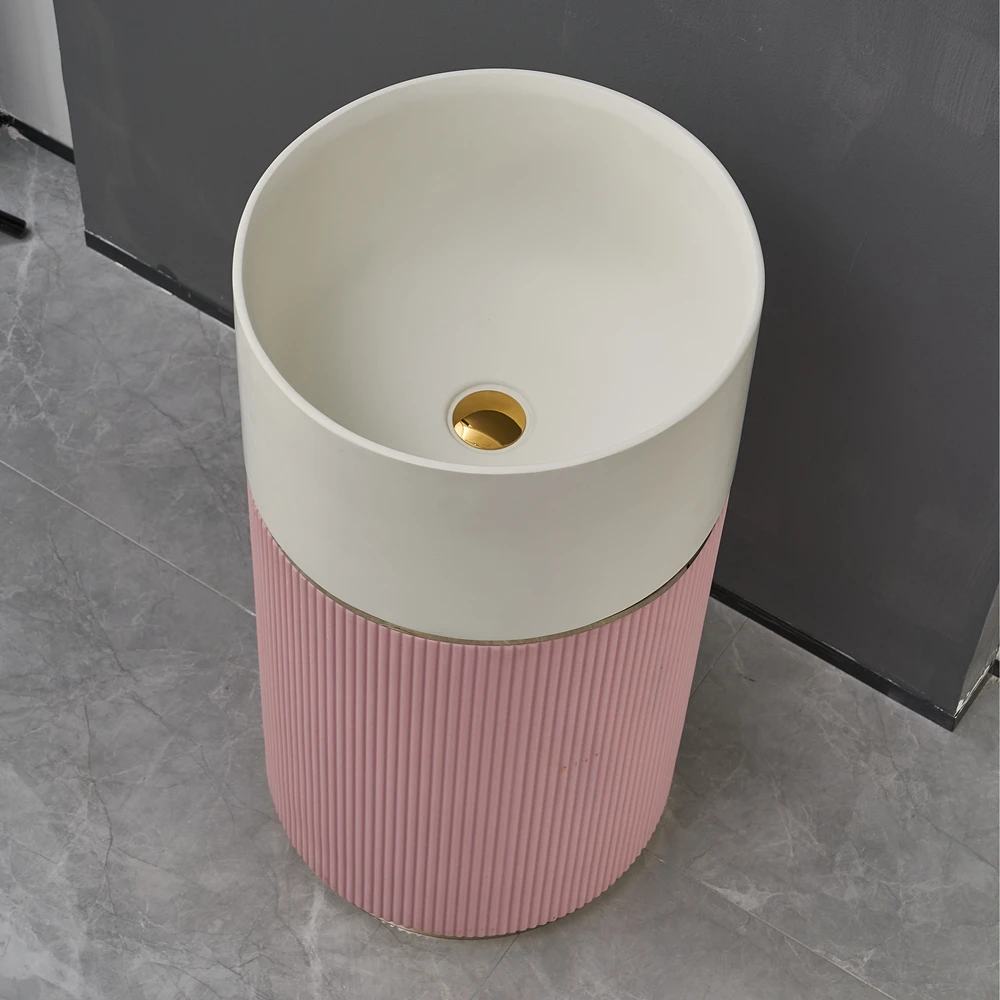 White and pink splicing wash hand basin pedestal free standing basin ...