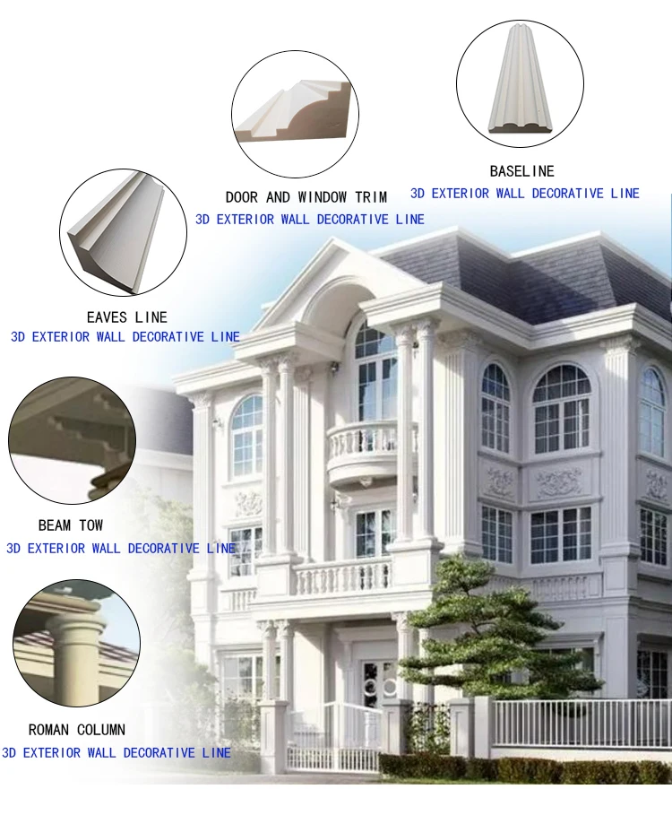 Decorative Wall Foam Line White Flat Cornice Panel Decorative Phenolic ...