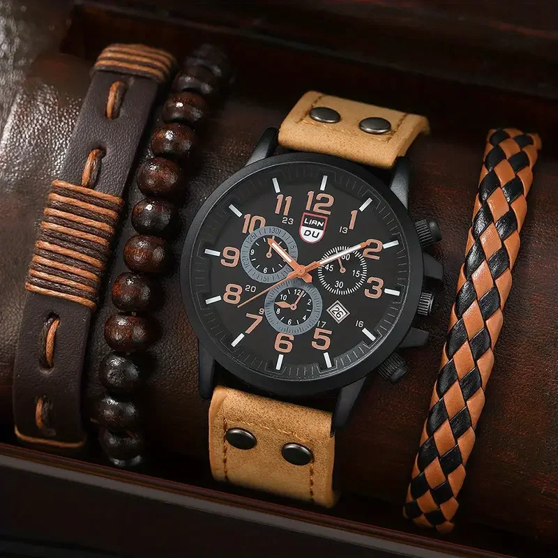 6255 Men's Casual Watch and Bracelet Set - Fashion Gift