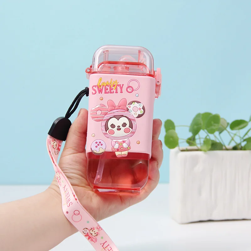 Good Quality 280ml Leakproof Cuboid Cute Cartoon Mouse Bpa Free Sports Reusable Kids Plastic ...