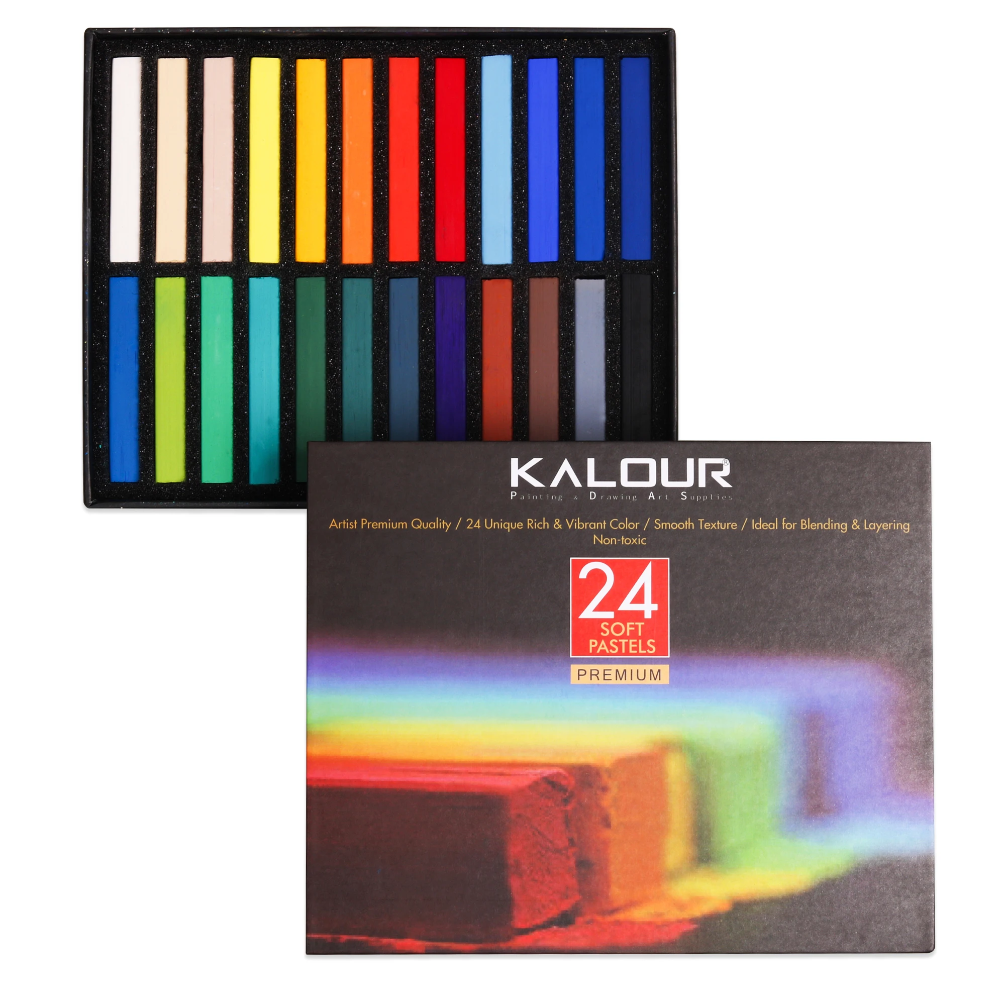 KALOUR Colored Charcoal Sticks & Soft Pastels - 24pcs Set