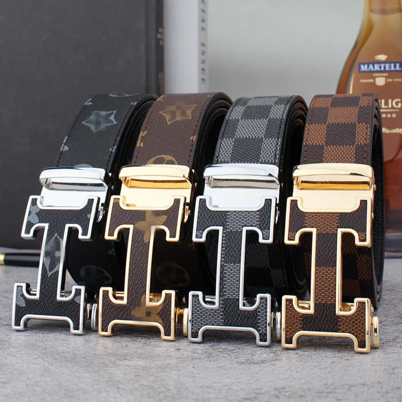 New Luxury Checkered Belts Men Pu Alloy Buckle Black Man H Business ...
