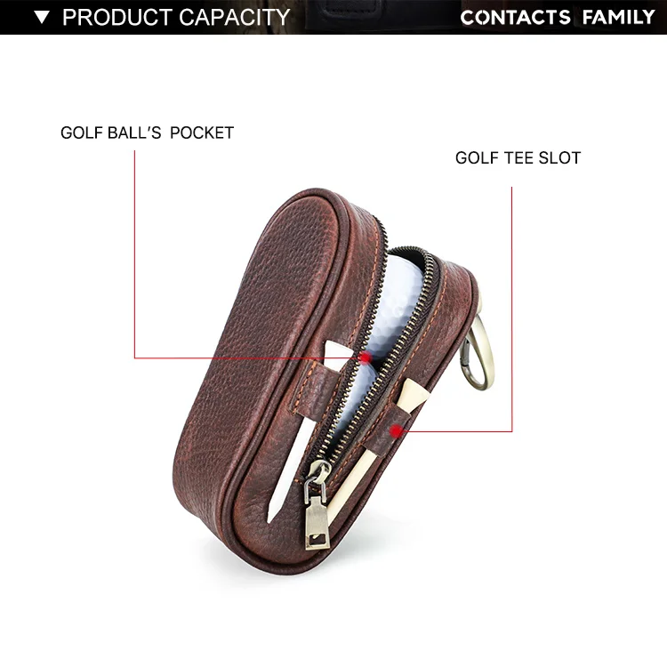Leather Golf Ball Bag - Storage for 3 Balls & 4 Tees
