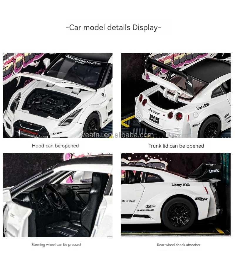 Diecast 1:32 Nissan GTR-CSR2 Alloy Car Model Decoration Sound and Light ...
