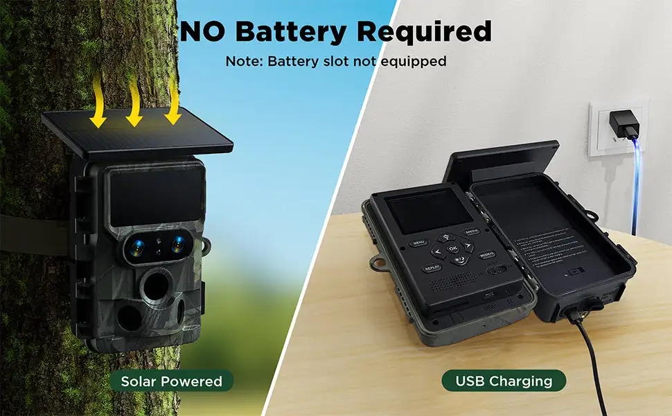 4K 48MP WiFi Solar Powered Dual Lens Wildlife Trail Camera Photo Traps ...