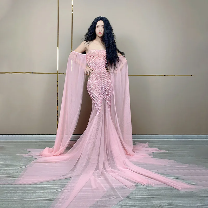 Pink Pearl Trailing Dress Design Sheath Fishtail Dress Luxury Princess ...