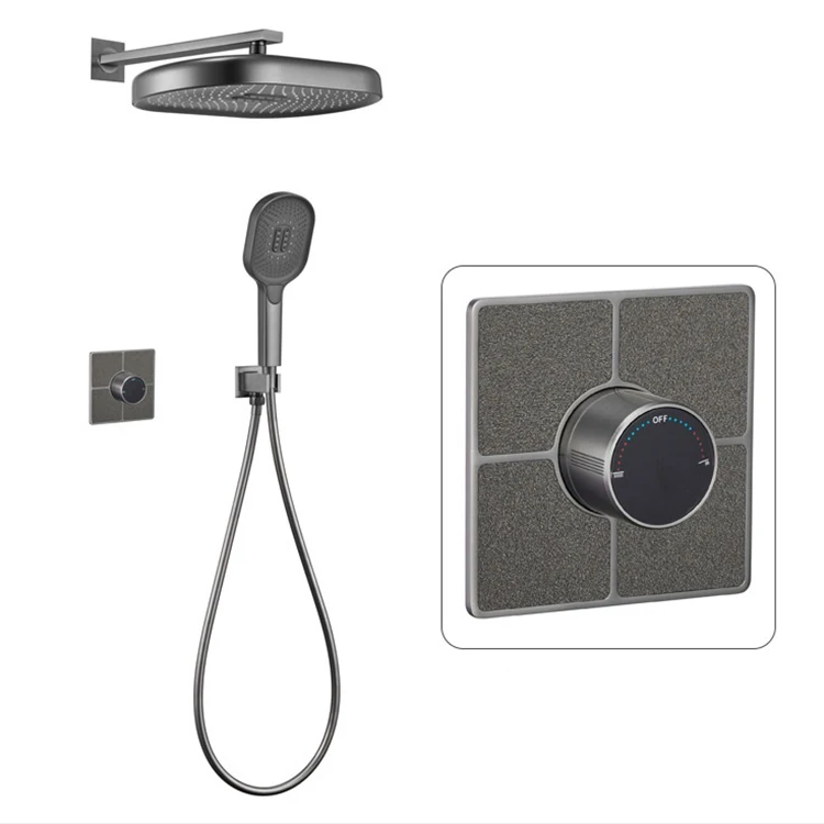Hidden Concealed 2 Function Round Head Shower System Mixer Set for Bathroom