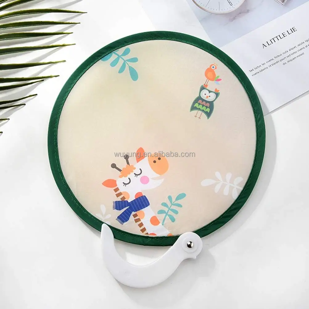 Customized Sublimation Fabric Foldable Nylon Round Hand Fan With Pouch ...