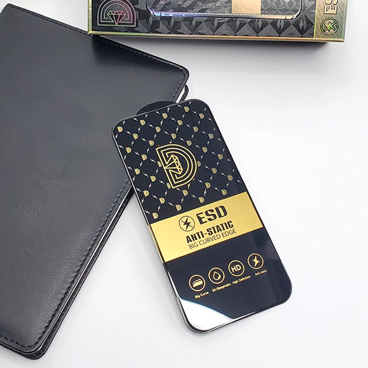 9d Golden Diamond Anti-static Full Cover Esd Tempered Glass For Iphone ...