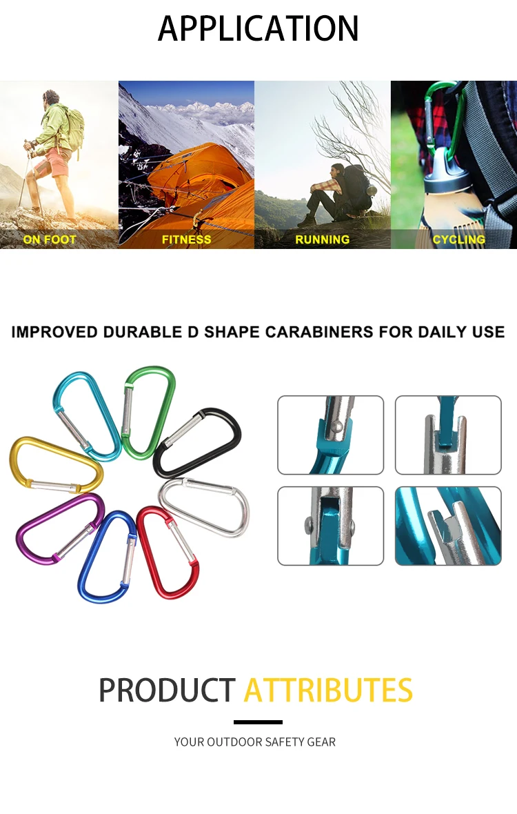 6cm Promotional Gift Aluminum D Shape Carabiner Clip Climbing Carabiner ...