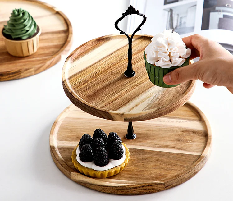 3-tier Acacia Wood Fruit Tray Stand Snack Display Plate Dessert Candy ...