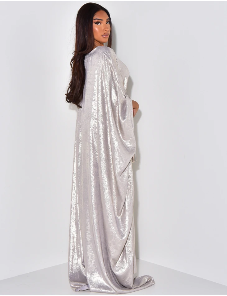 Custom Loose Fitting Abaya Dress with Metallic Fabric Waistband