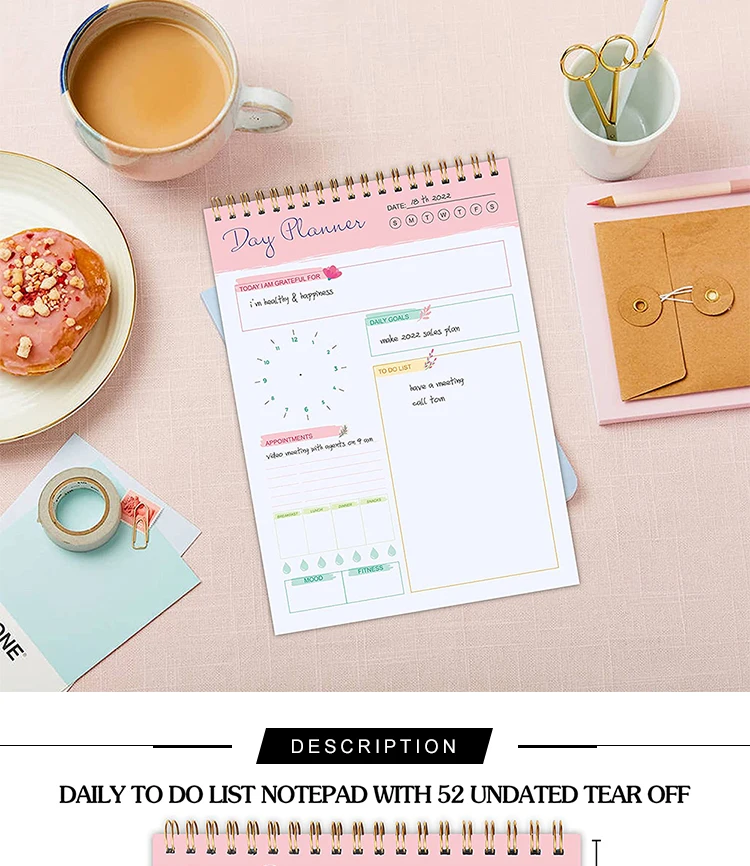 Custom Notepad Undated Daily Schedule Planner Memo Pad Tear Off Spiral ...