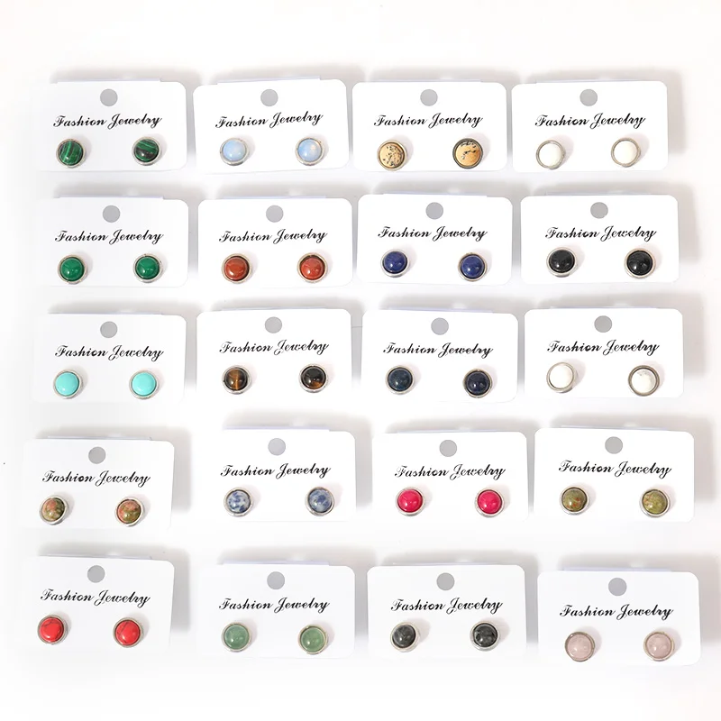 Stainless Steel Stud Gemstone Beautiful Natural Stone Earring Post Stud ...