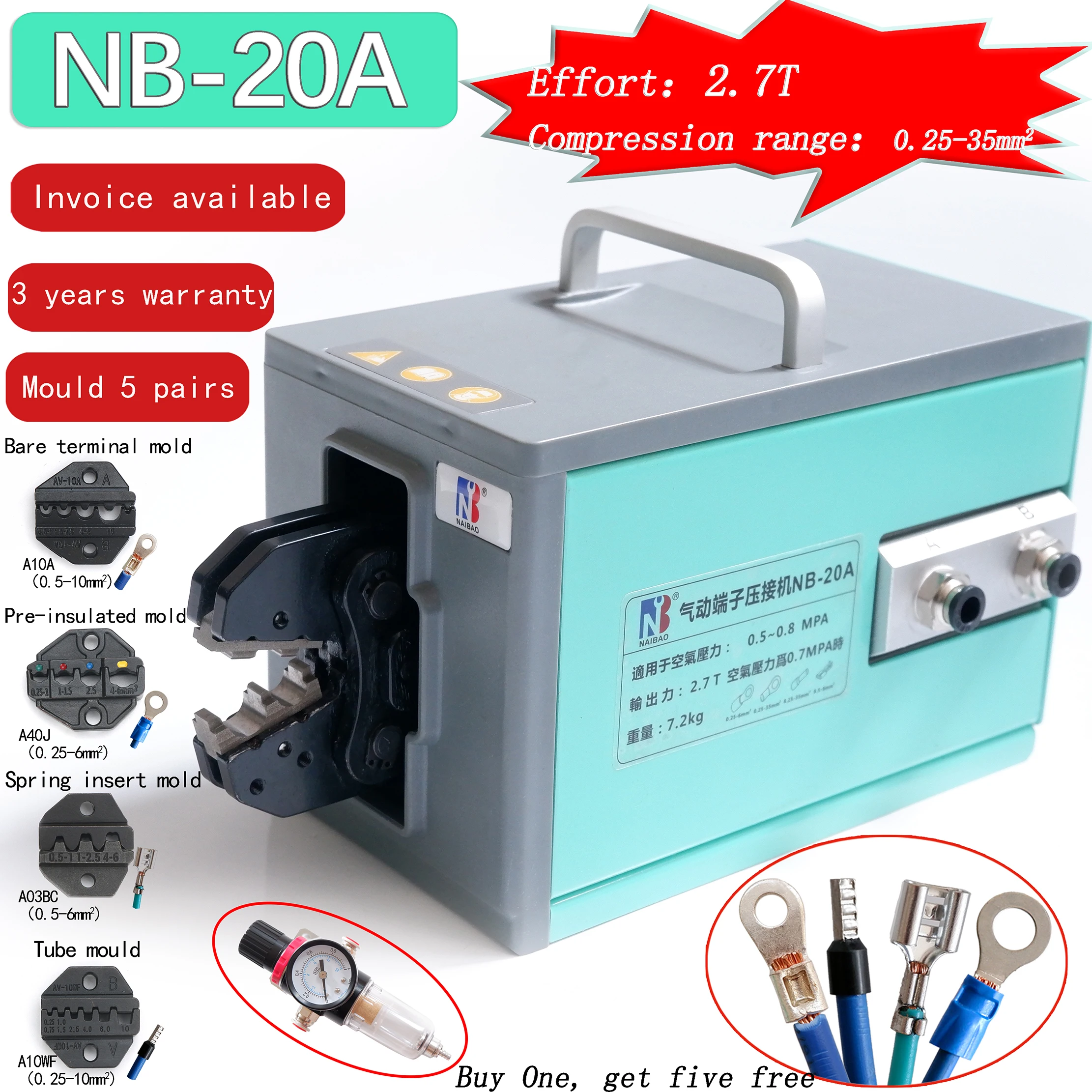 2.7 T Pneumatic Wire Crimping Machine Nb-20a Cold Terminal Crimping ...