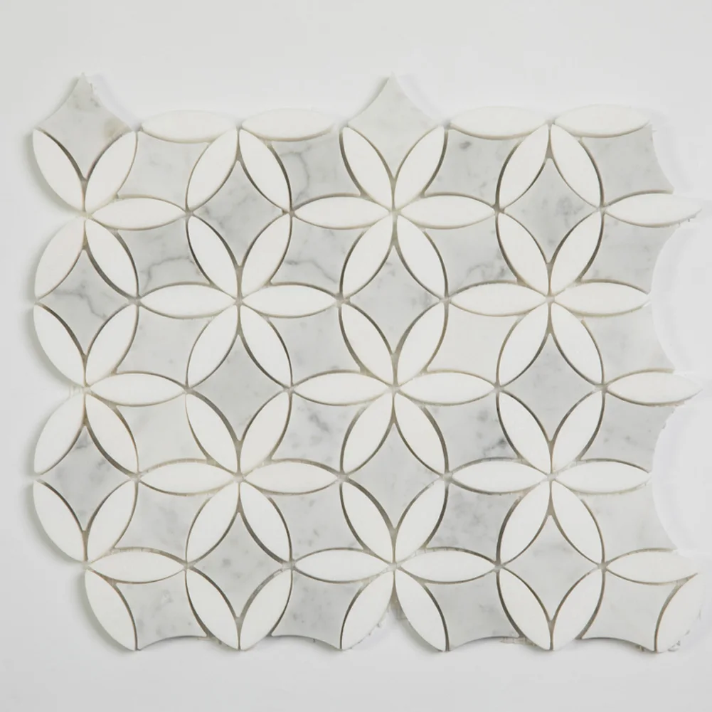 White and Grey Flower Shaped Marble Flooring Design