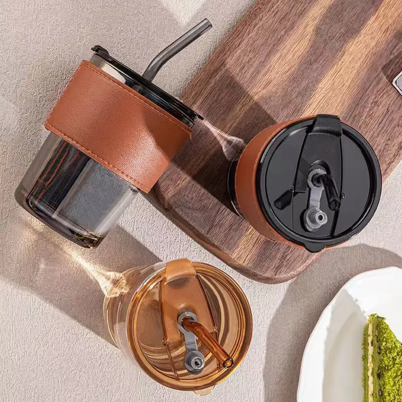 Wholesale 450ml Clear Glass Slub Cup with Lid & Straw