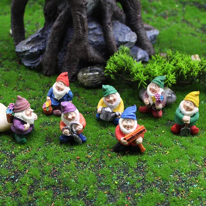 Miniature Garden Gnomes Sets Resin Elf Mini Fairy Seven Dwarfs Statue ...