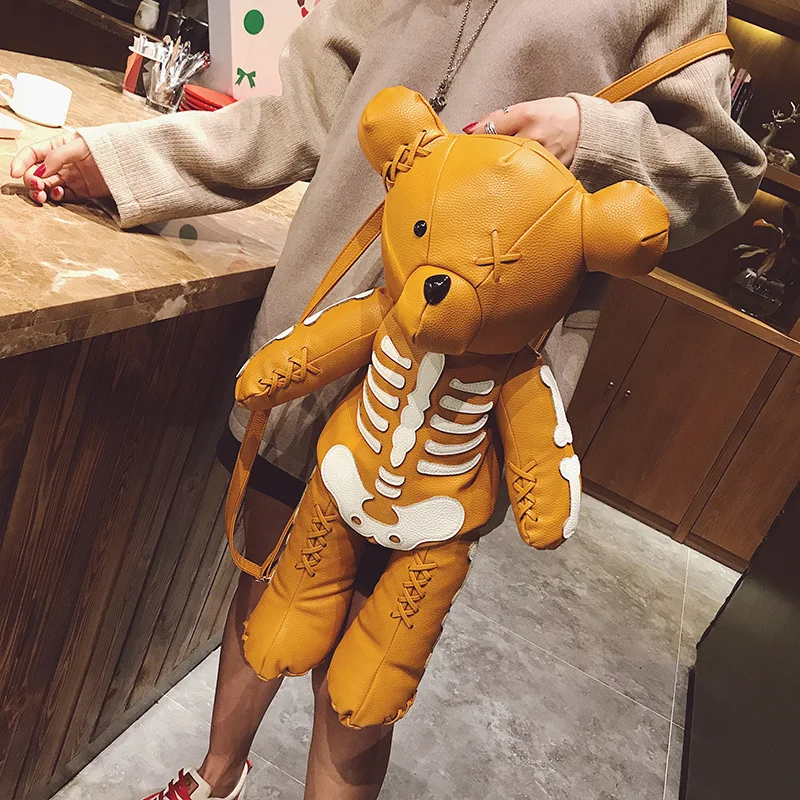 Punk Designer Cartoon Backpack - Cute Goth Gothic Skeleton Teddy Bear ...