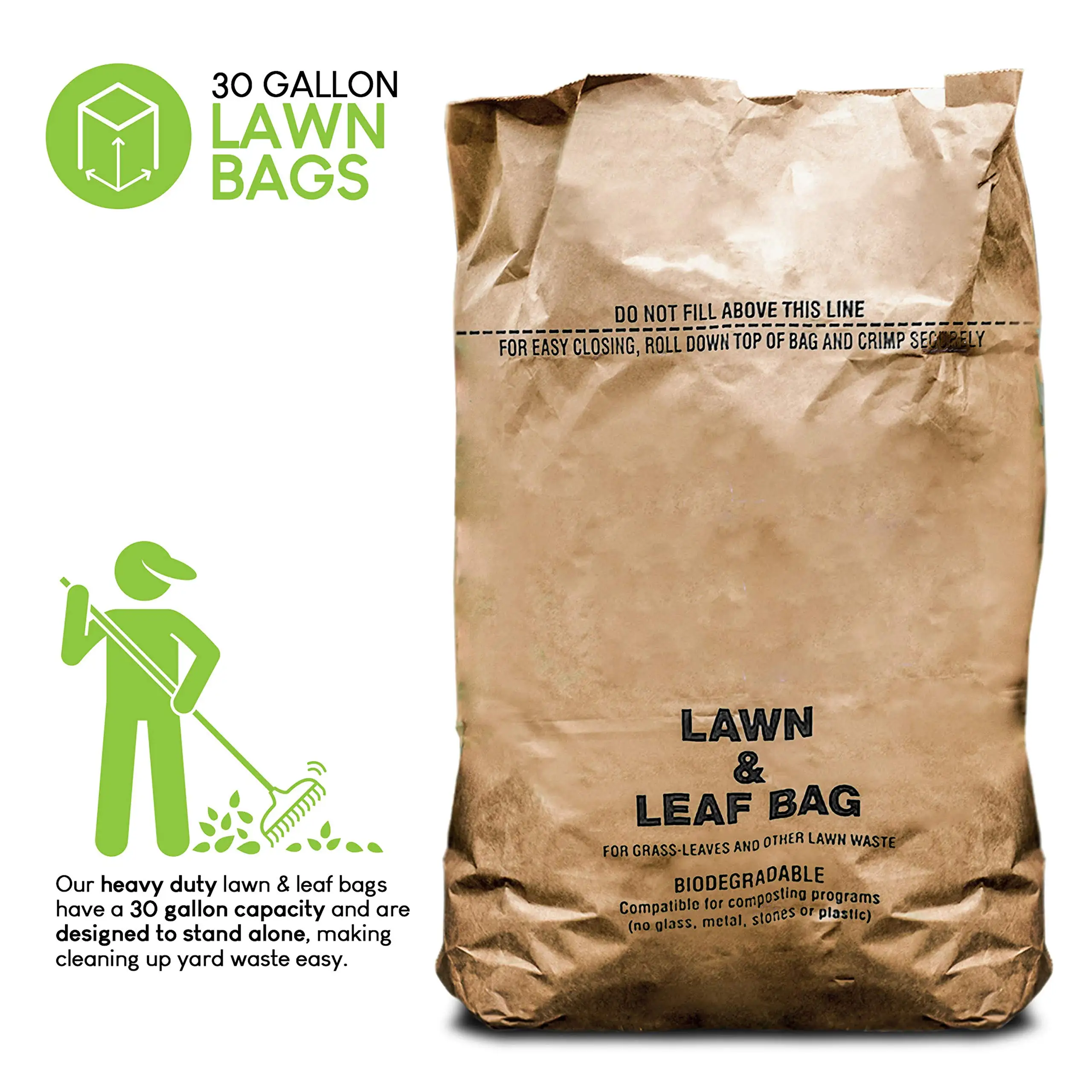 Ownfolk 30 Gallon Kraft Lawn And Leaf Bags Eco-friendly Heavy Duty ...