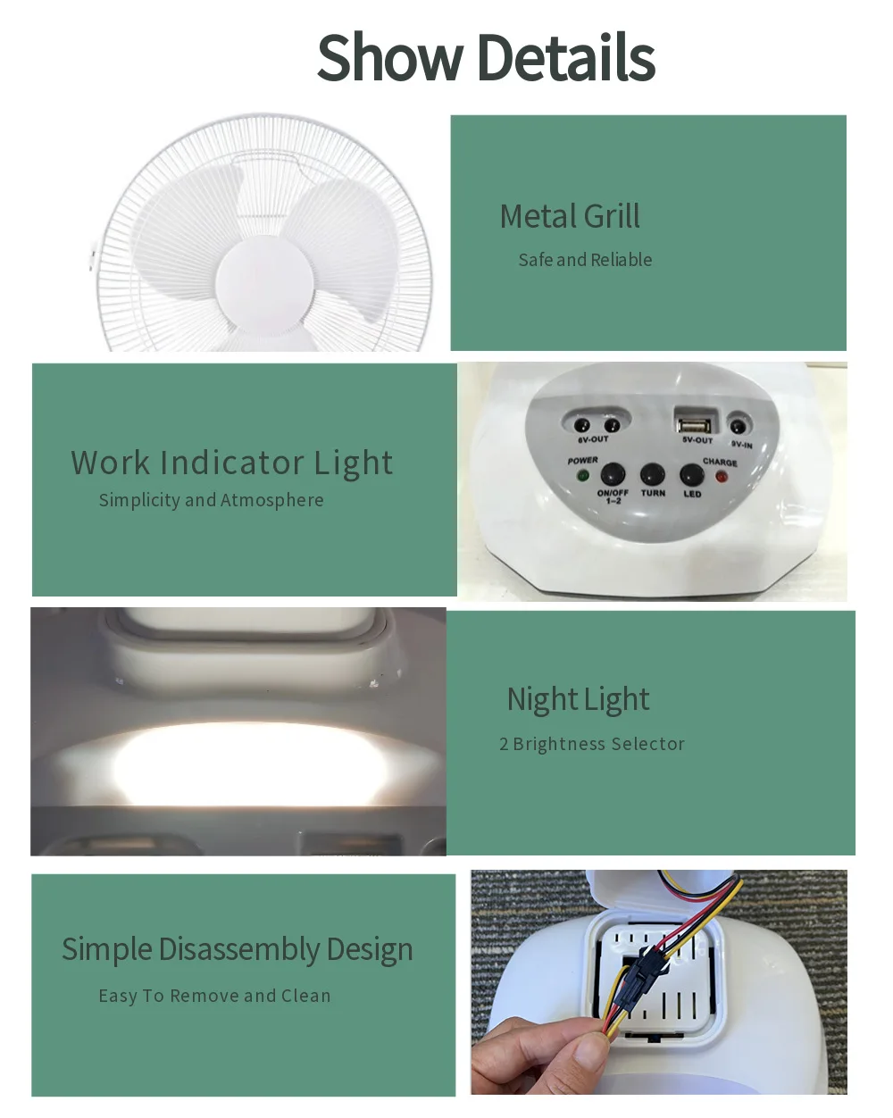 12 Inch Portable Rechargeable Table Fan with Solar Panel