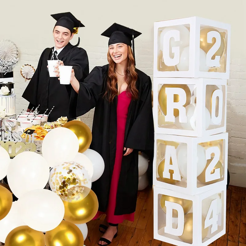 27 Cm 2024 Graduation Decorations Balloon Boxes 4pcs White Balloons Box ...