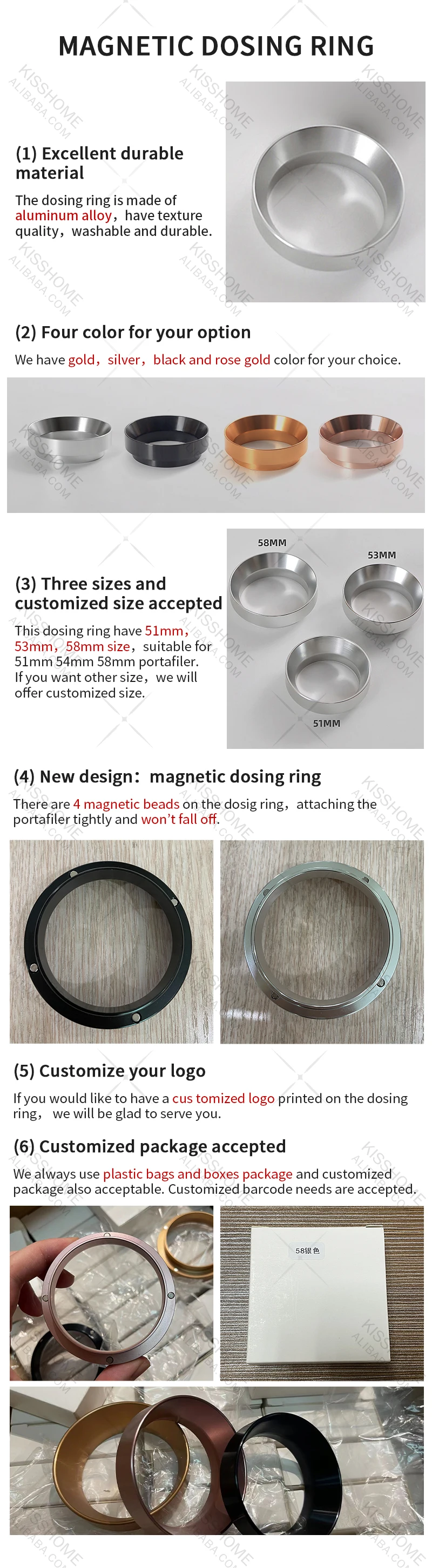 Modern Espresso Dosing Funnel with 51mm 53mm Magnetic Powder Ring ...