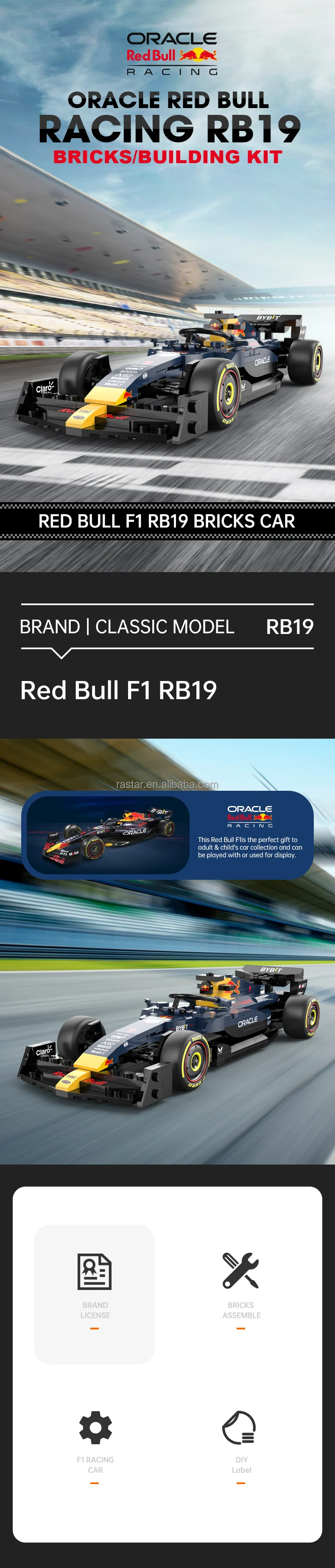 Rastar Red Bull F1 Rb19 Model Block Car 1:24 Super Racing Car Building ...