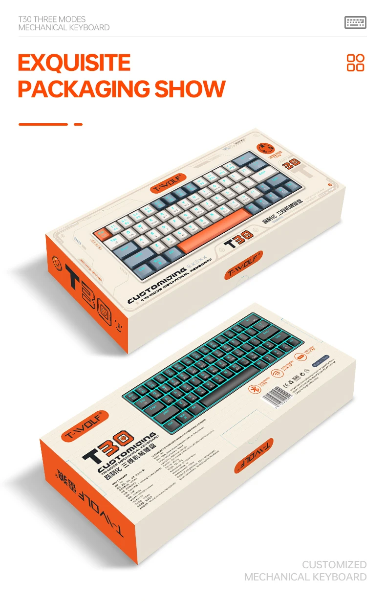 New Arrival T-wolf T30 3 Modes Tkl 1450mah Outemu Switch 63keys ...