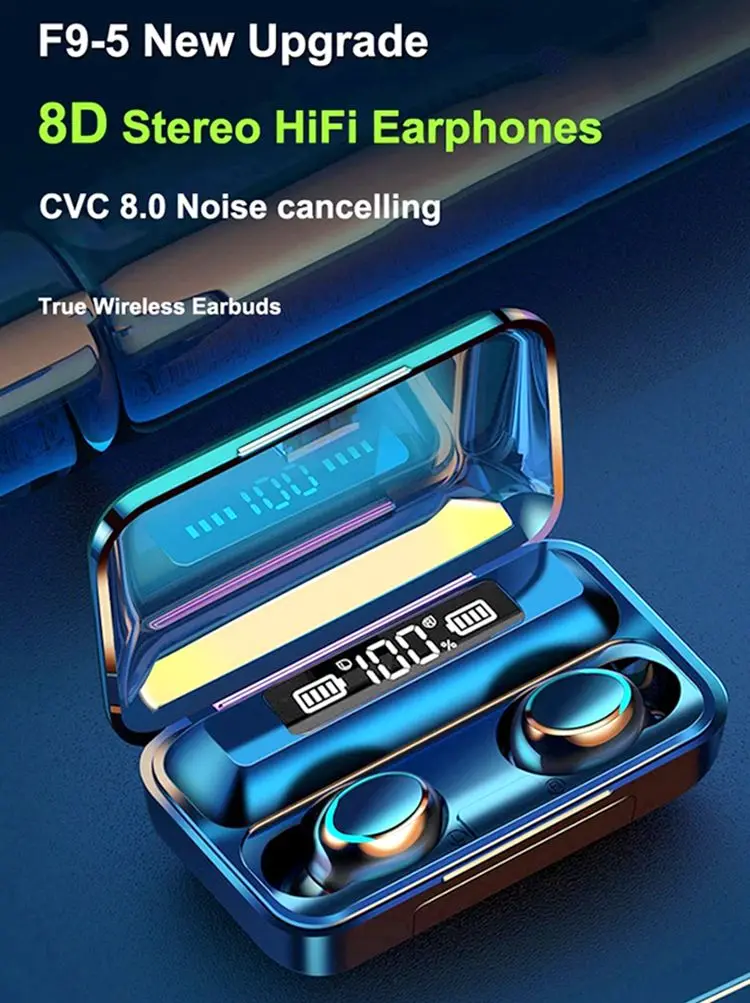 Original F9 Tws Earphones 9d Hifi Stereo Waterproof In Ear Headphone Bt ...