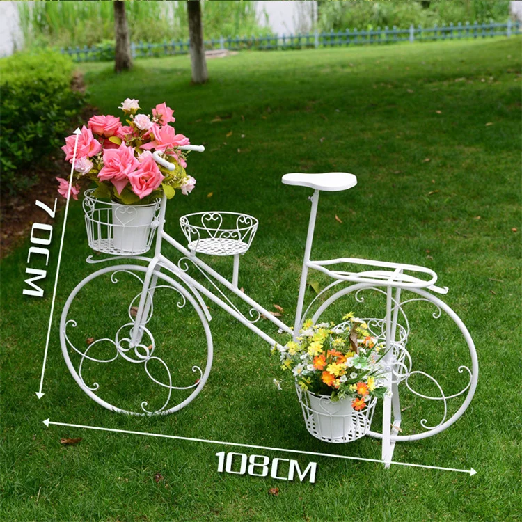 Bike Flower Pot White Garden Planter Decorative Metal Wedding Bicycle ...