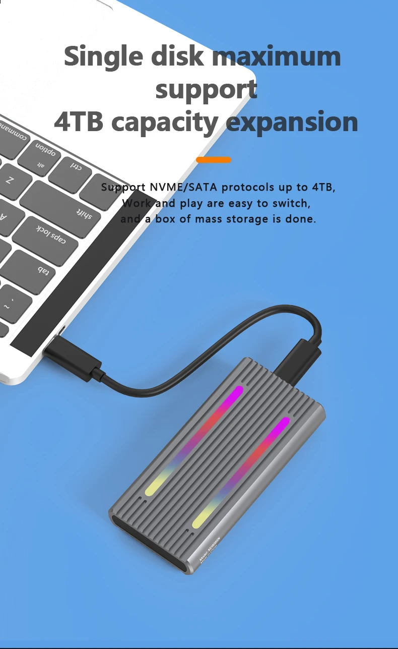 Rgb Colorful Light M.2 Nvme Ssd External Portable Enclosure Case Dual ...