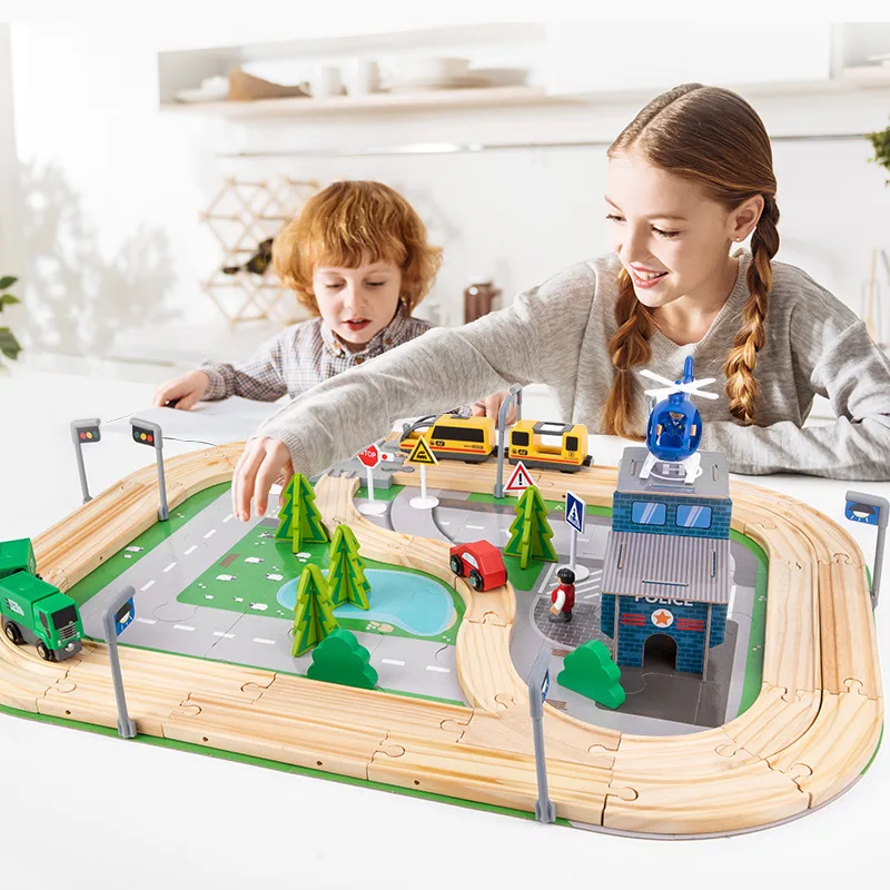 108 Pcs Road Train Track Set Toys Wooden Children's Educational and ...