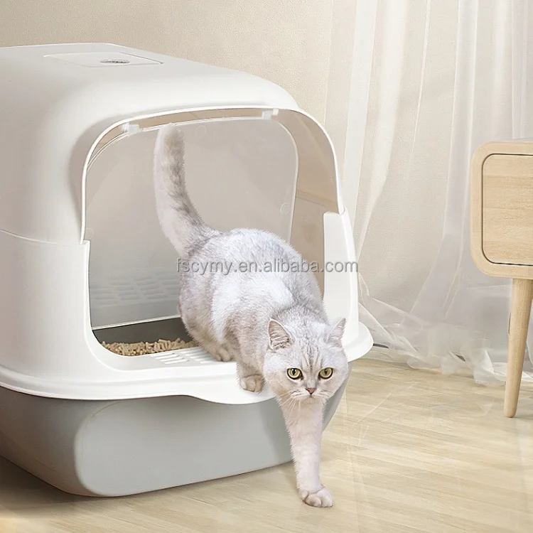Plastic Black Cat Toilet Sandbox Large Full Closed Kitten Litter Box ...
