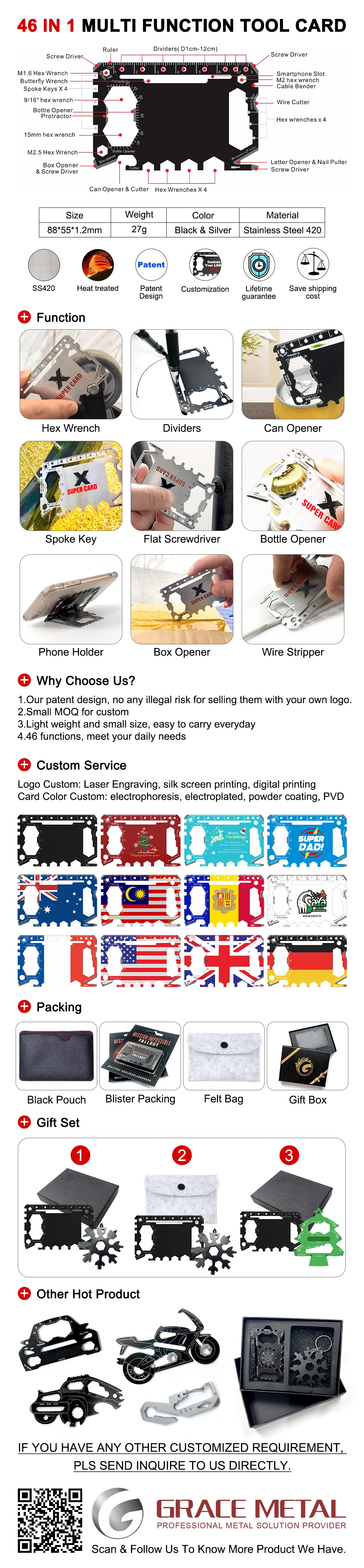 46 in 1 Multi Tool Card Wallet - Customizable Promotional Gift