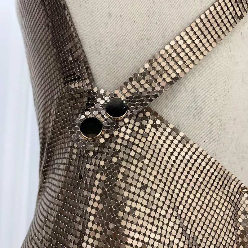 Shiny Aluminum Dress - Custom Metallic Mesh Party Wear